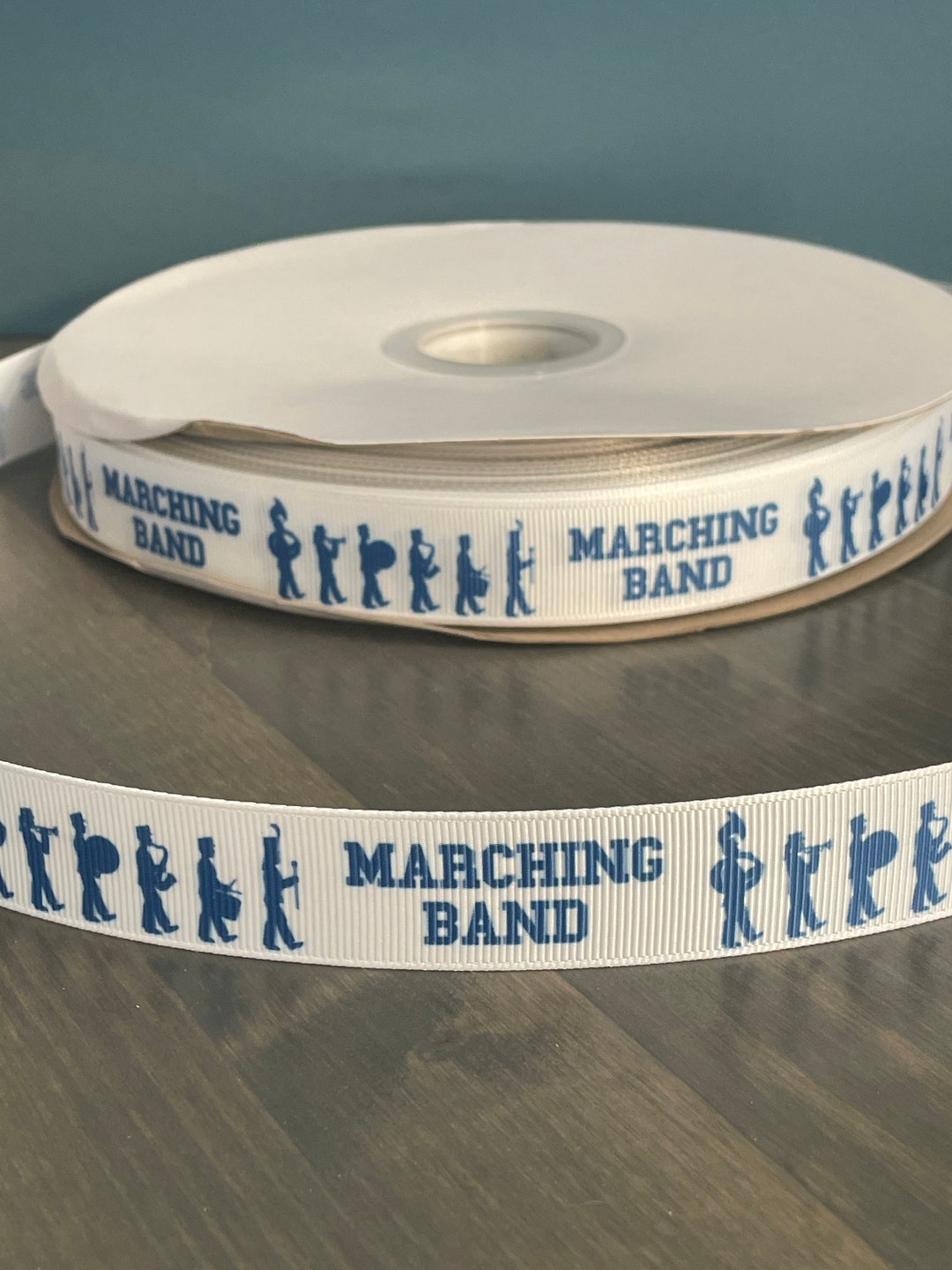 Marching Band Ribbon in Blue and White, 7/8" Grosgrain Ribbon, Marching ...