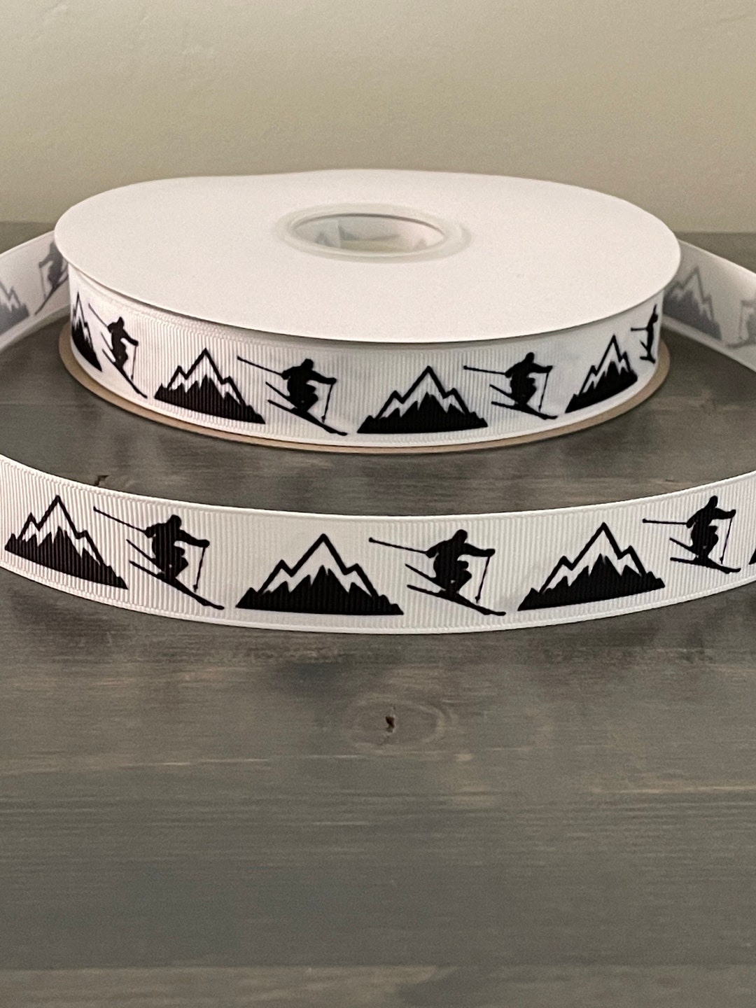 Ski Ribbon, 7/8" Grosgrain Ribbon, Skier and Mountain Ribbon, Skiing ...