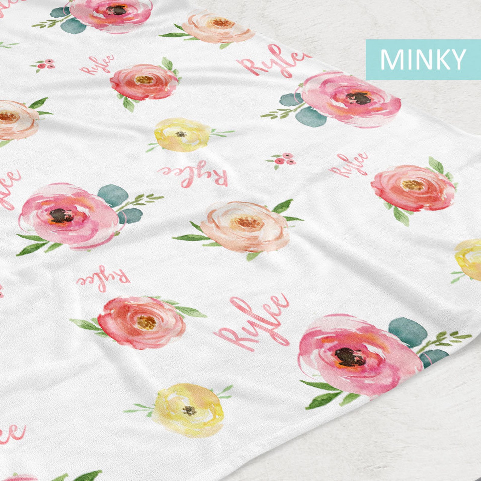 Personalized Baby Girl Name Blanket, Coral and Multicolor Floral Print ...
