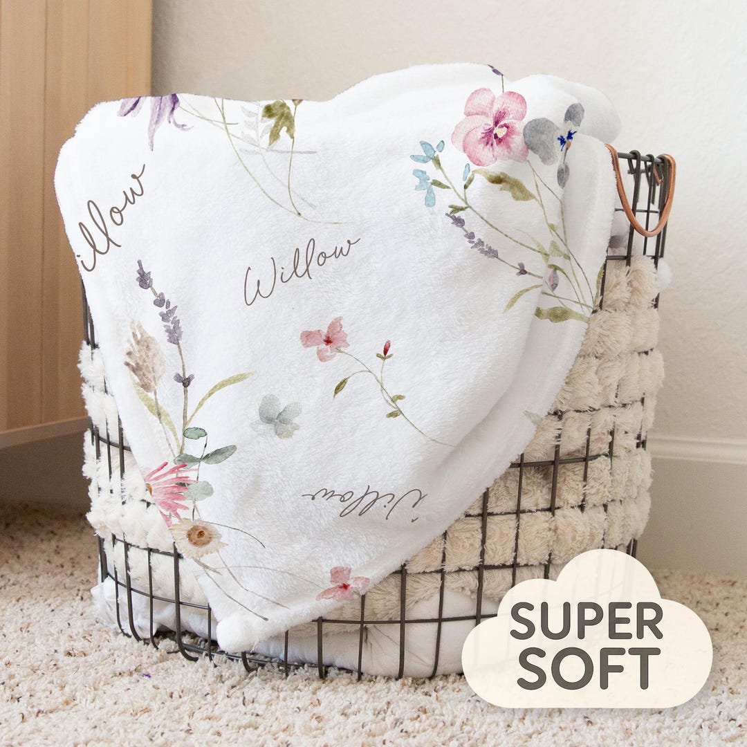 Pretty Wildflower Floral Personalized Baby Girl Name Blanket, Shower ...