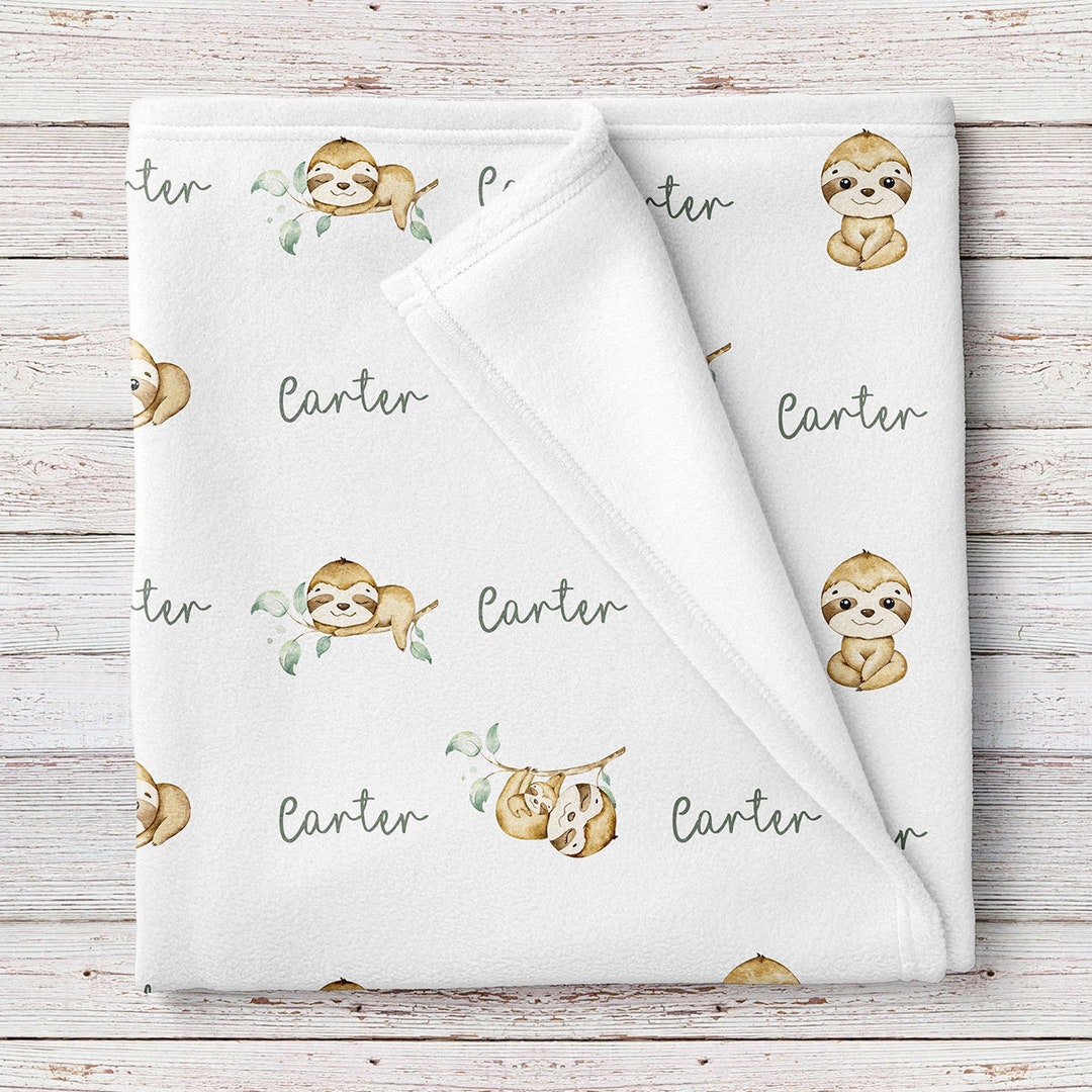 Cute Sloths Personalized Baby Boy Name Blanket, Custom Baby Shower Gift ...