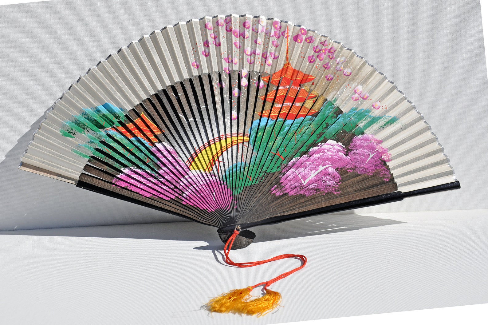 Hand Painted Fan, Japanese Fan, Souvenir Fan, Vintage Fan, Pagodas ...