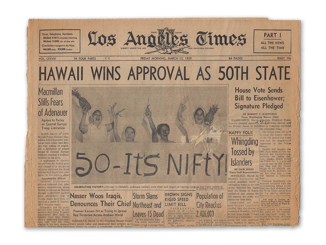Historic Newspaper, Hawaii Statehood, Collectible Newspaper, Vintage ...