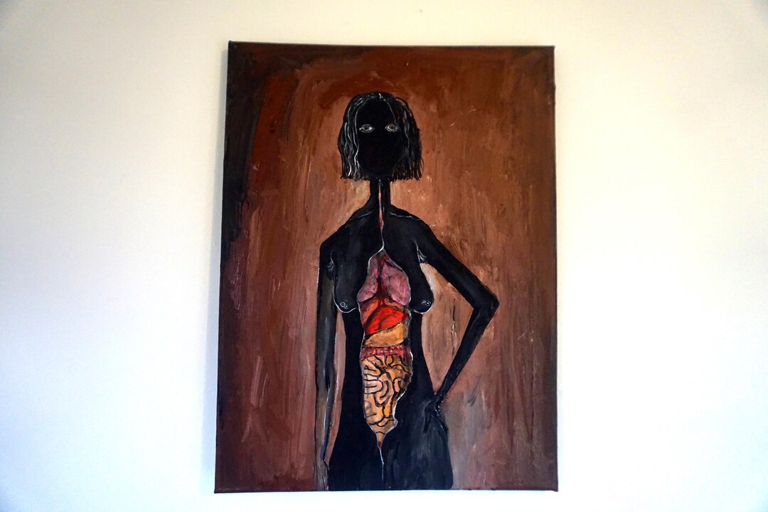 Original Acrylic Woman Anatomy Painting, Dark Figurative Art (40x30cm ...