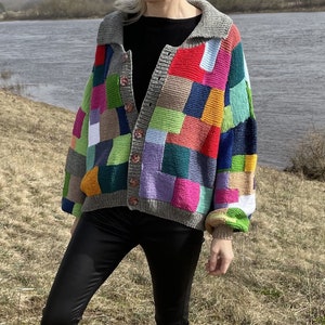 Patchwork Cardigan Chunky Cardigan Oversized Cardigan Hand Knit ...