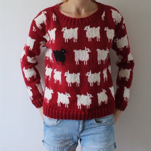 Sheep Sweater Hand Knit Sweater Black Sheep Cottagecore Sweater 80s ...