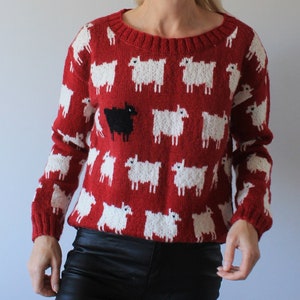 Sheep Sweater Hand Knit Sweater Black Sheep Cottagecore Sweater 80s ...