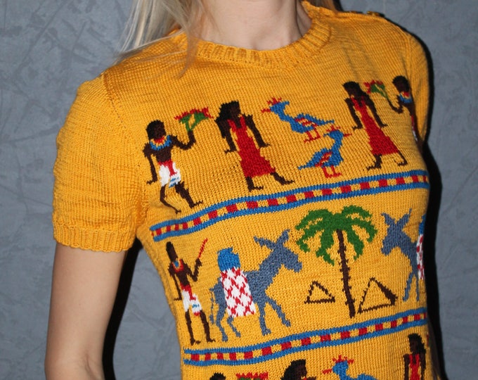 Egyptian Hand Knit Sweater Vintage Style Knit Tops Knitted Vest - Etsy