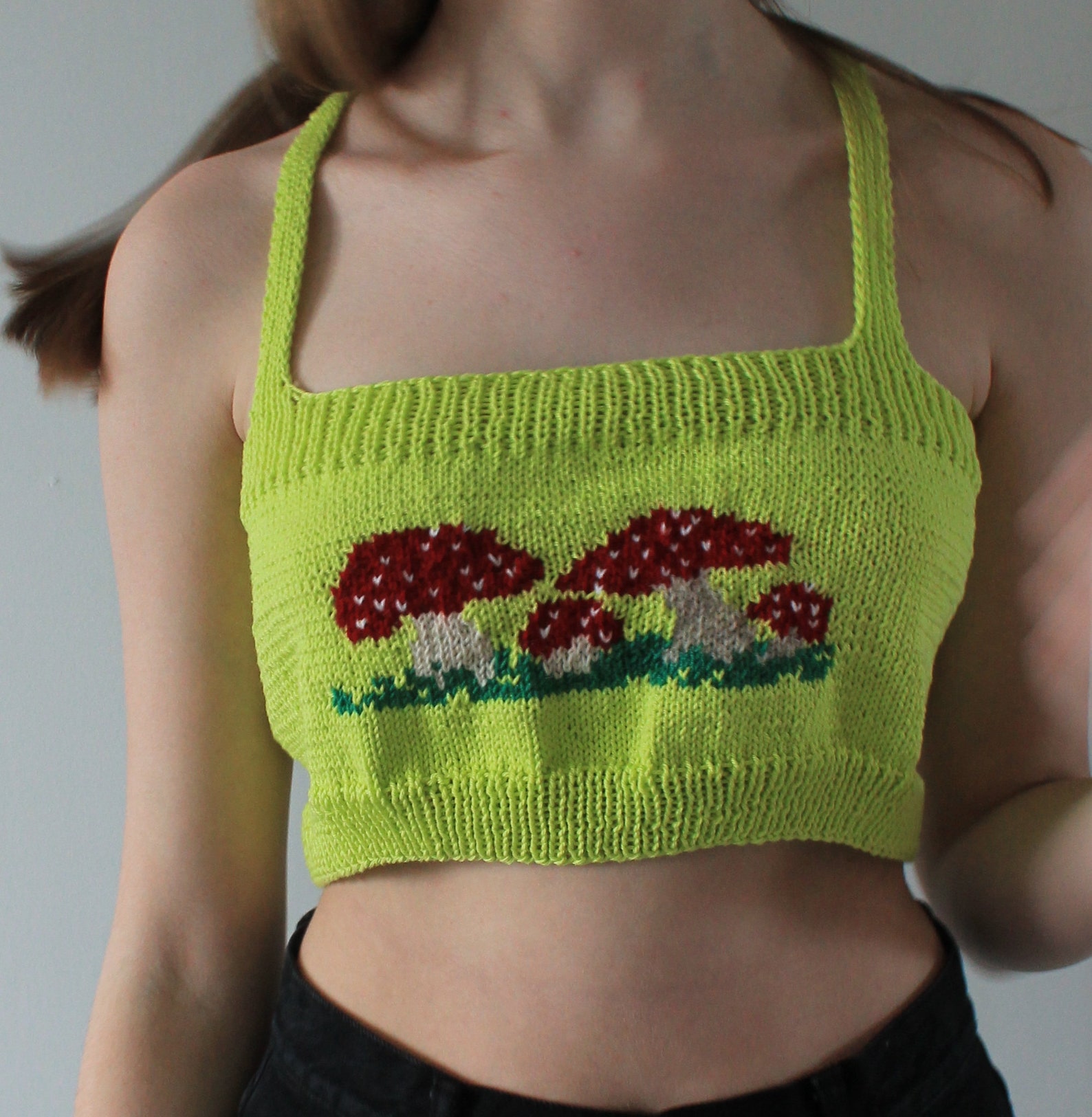 Cottagecore Crop Top Hand Knit Crop Top Mushroom Aesthetic | Etsy