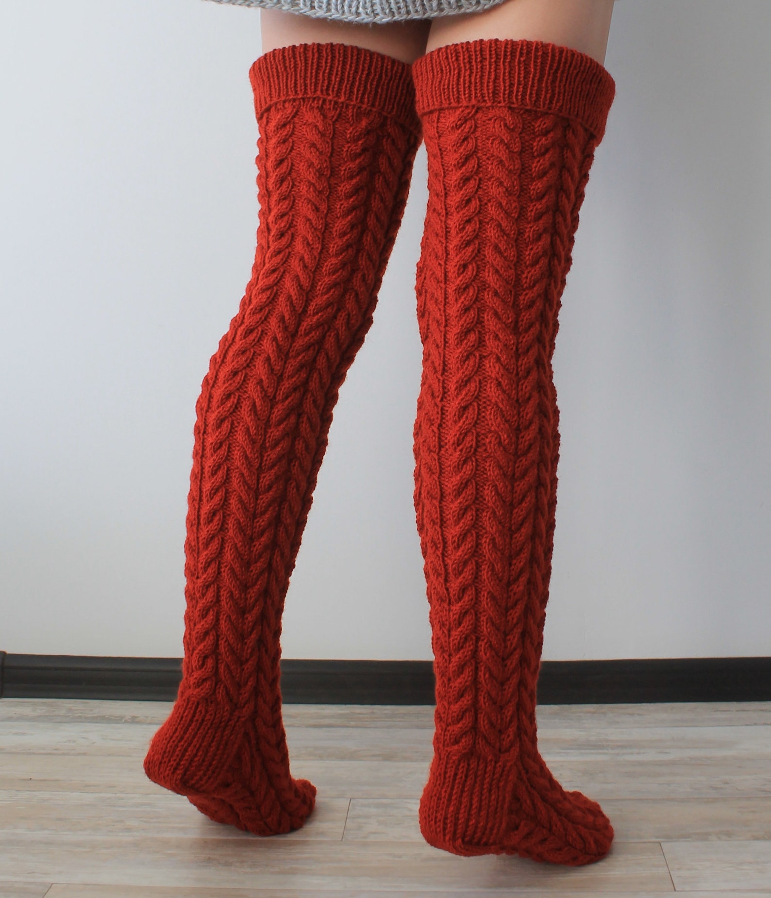 Knee High Socks Thigh High Socks Cable Knit Socks Handmade | Etsy