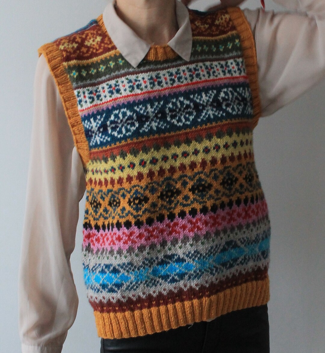 Handmade Fair Isle Sweater Vest Knitted Wool Vest for Women Cozy Fair ...
