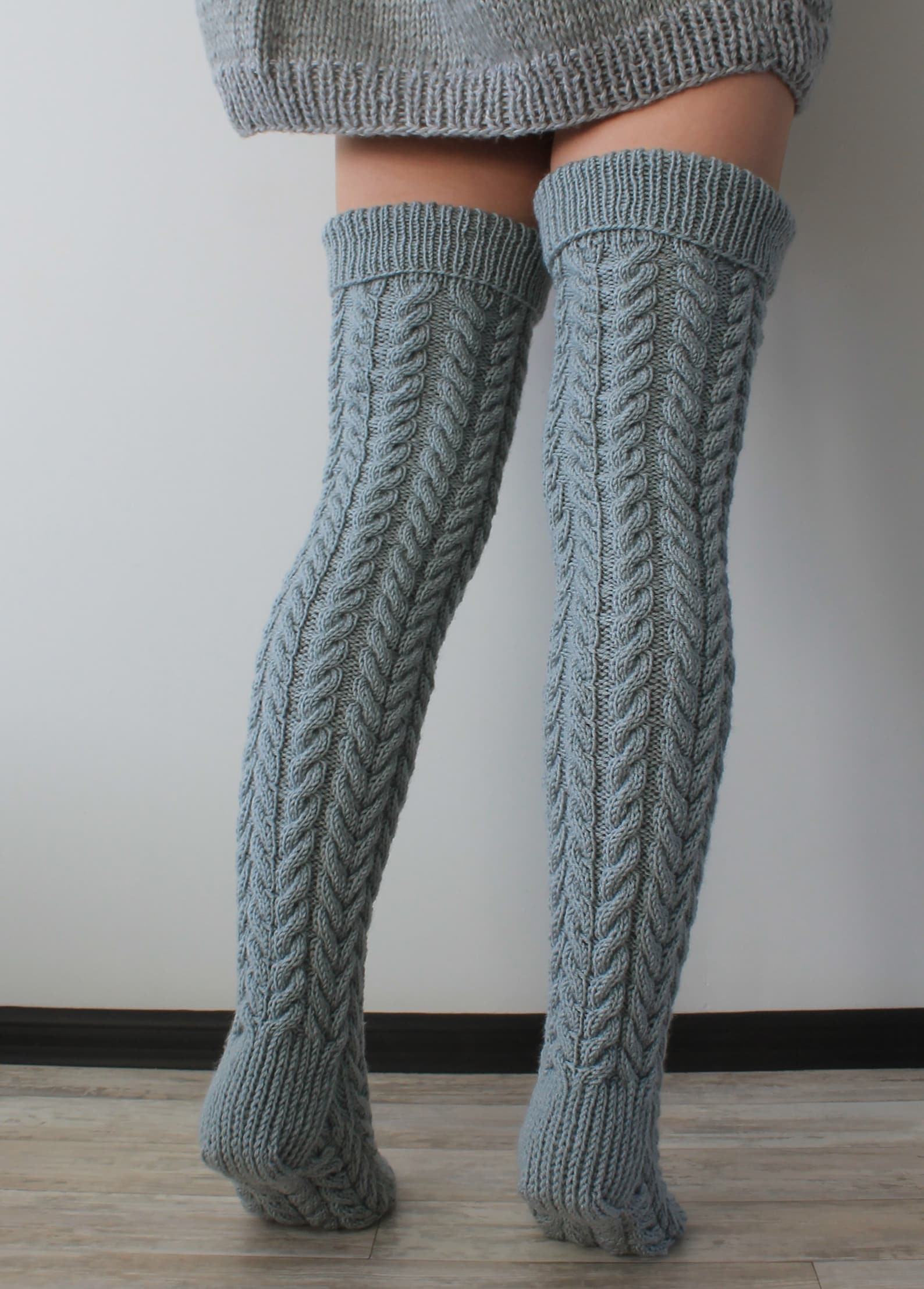 Knee High Socks Thigh High Socks Cable Knit Socks Handmade | Etsy