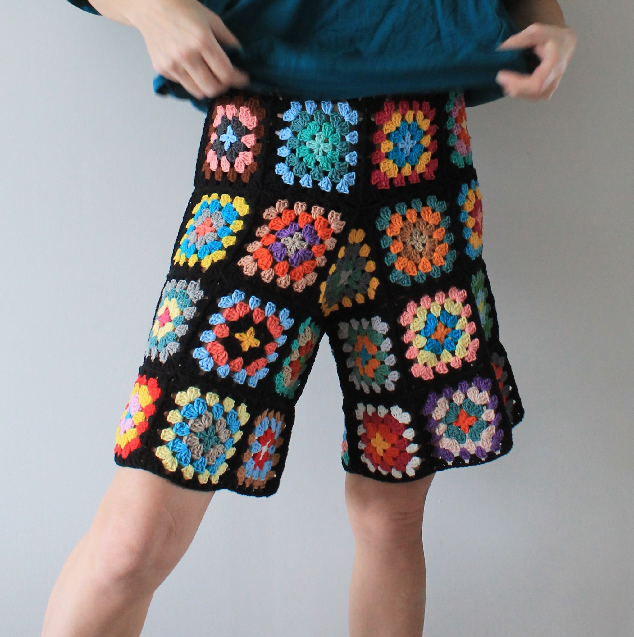 Crochet Shorts Wide Leg Shorts Granny Square Shorts Handmade - Etsy