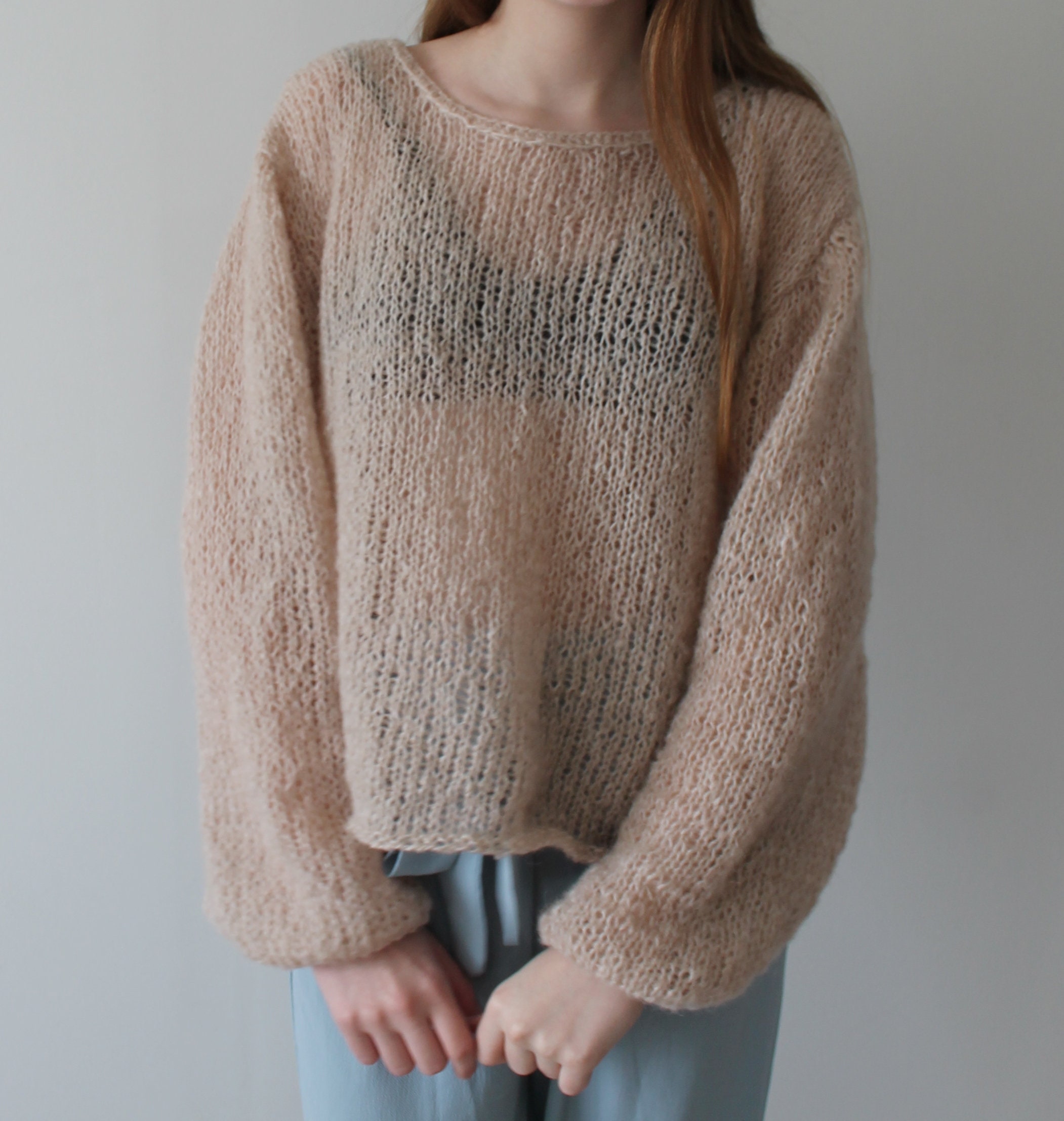 Hand knit alpaca sweater Mohair jumper Handmade wool sweater | Etsy