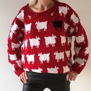 Sheep Sweater Hand Knit Sweater Black Sheep Cottagecore Sweater 80s ...