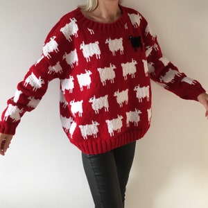 Sheep Sweater Hand Knit Sweater Black Sheep Cottagecore Sweater 80s ...