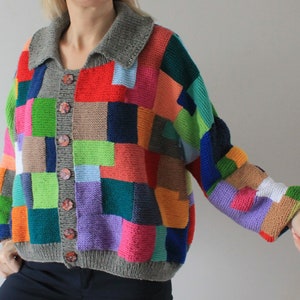Patchwork Cardigan Chunky Cardigan Oversized Cardigan Hand Knit ...