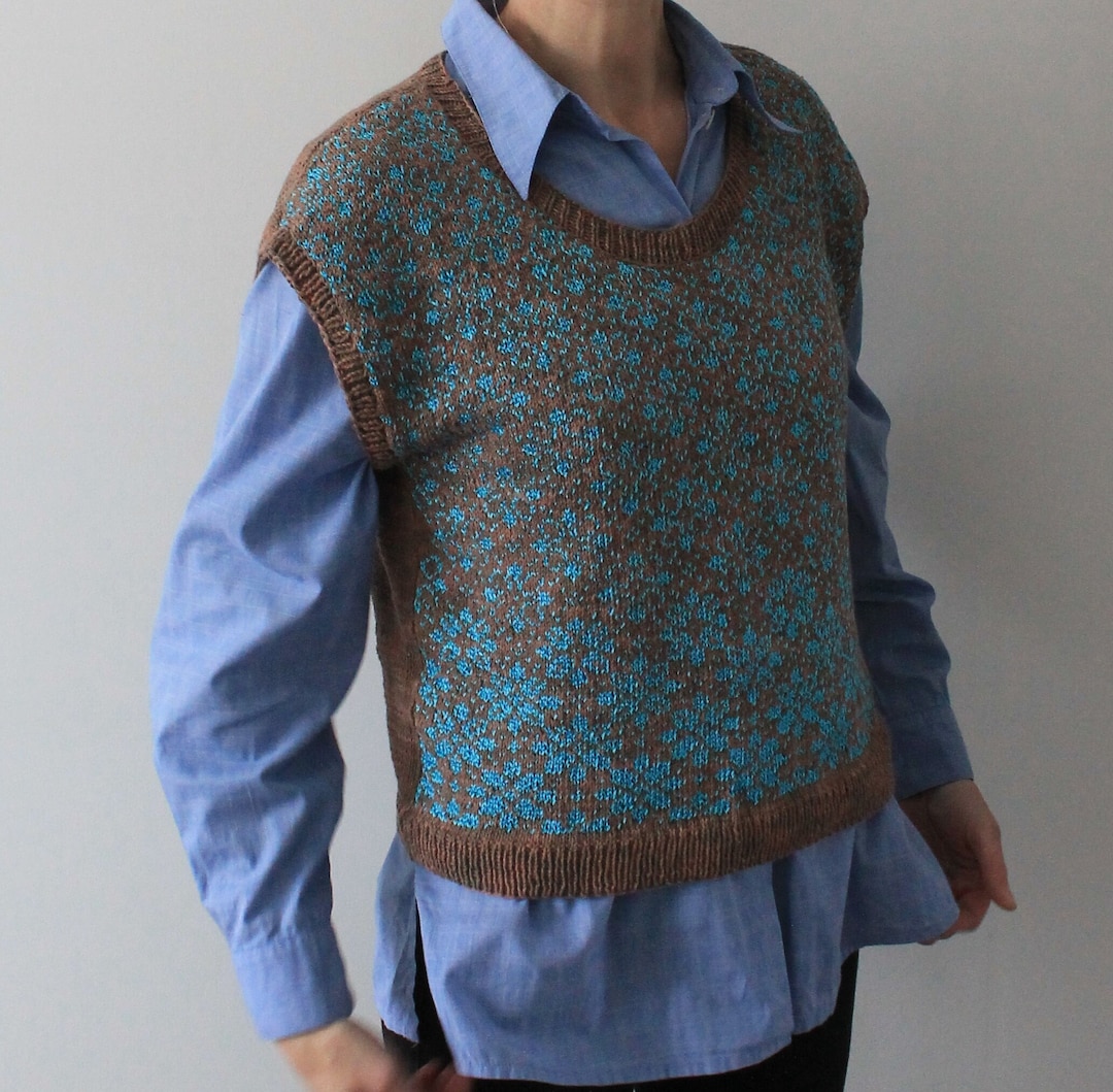 Fair Isle Sweater Vest Women Hand Knit Top Handmade Vest Knitted Cotton ...