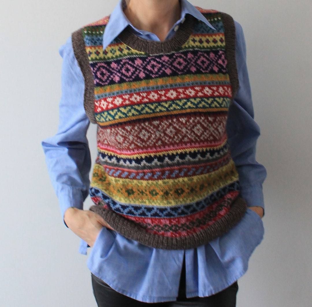 Hand Knit Fair Isle Wool Sweater Vest Handmade Vest READY TO - Etsy