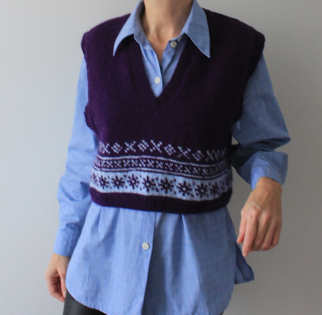 Fair Isle Sweater Vest Women Hand Knitted Vest Handmade Crop - Etsy