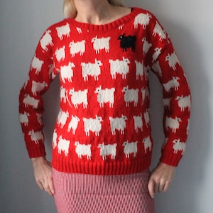 Sheep Sweater Hand Knit Sweater Black Sheep Cottagecore Sweater 80s ...