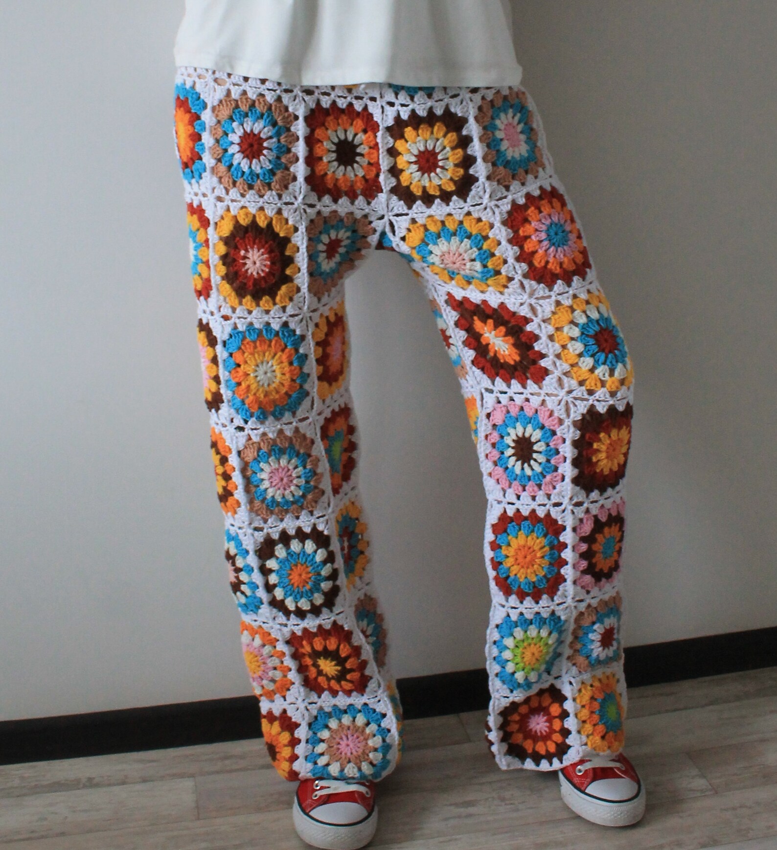 Crochet Pants Granny Square Pants Handmade Rainbow Trousers - Etsy