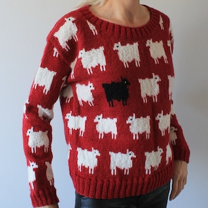 Sheep Sweater Hand Knit Sweater Black Sheep Cottagecore Sweater 80s ...
