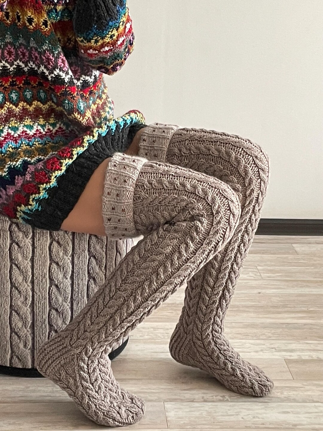 Hand Knit Long Socks Handmade Cable Knit Chunky Socks - Etsy