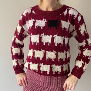 Sheep Sweater Hand Knit Sweater Black Sheep Cottagecore Sweater 80s ...