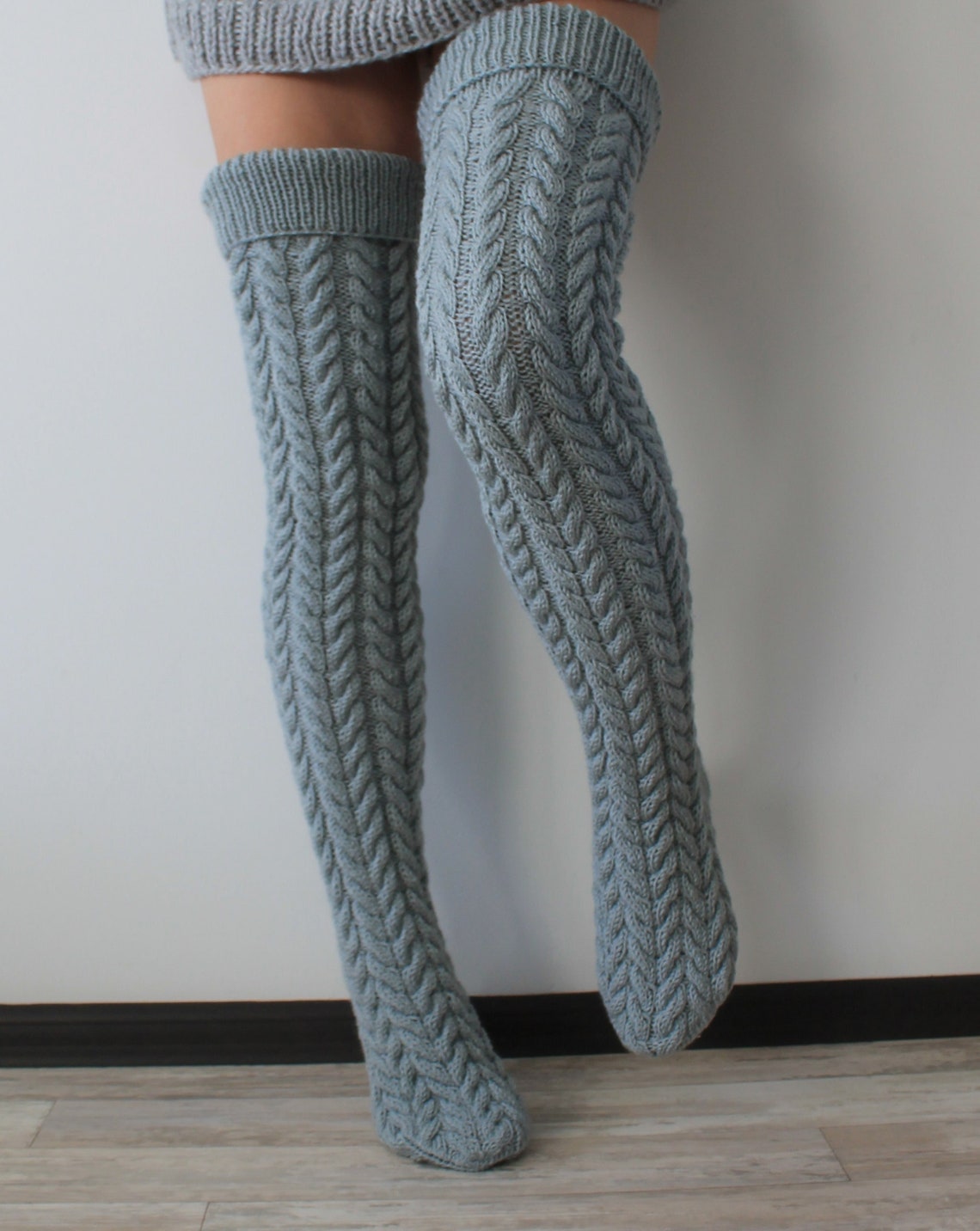 Knee High Socks Thigh High Socks Cable Knit Socks Handmade | Etsy