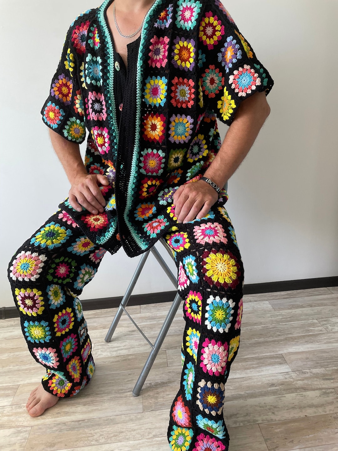 Hippie Pants Granny Square Pants Men Crochet Pants Patchwork Pants Boho ...