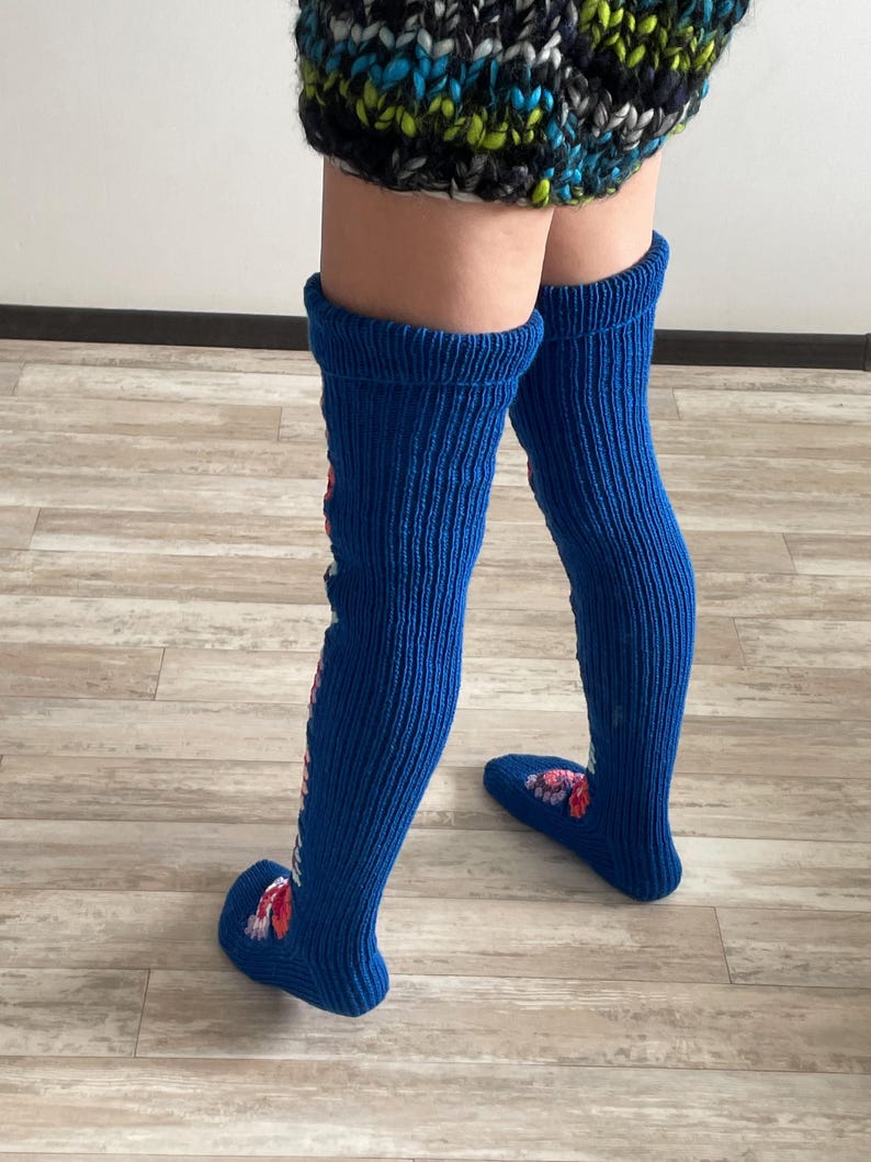 Thigh High Socks Crochet Granny Square Socks Hand Knit Long Colorful ...
