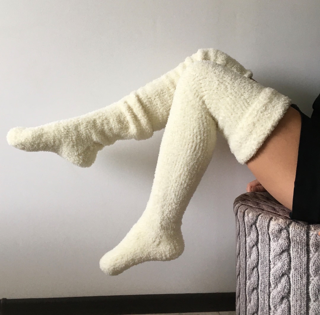 Thigh High Socks Fuzzy Socks Hand Knit Socks Over the Knee Socks ...