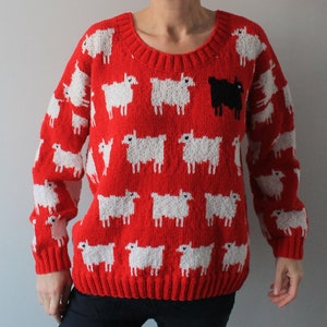 Sheep Sweater Hand Knit Sweater Black Sheep Cottagecore Sweater 80s ...
