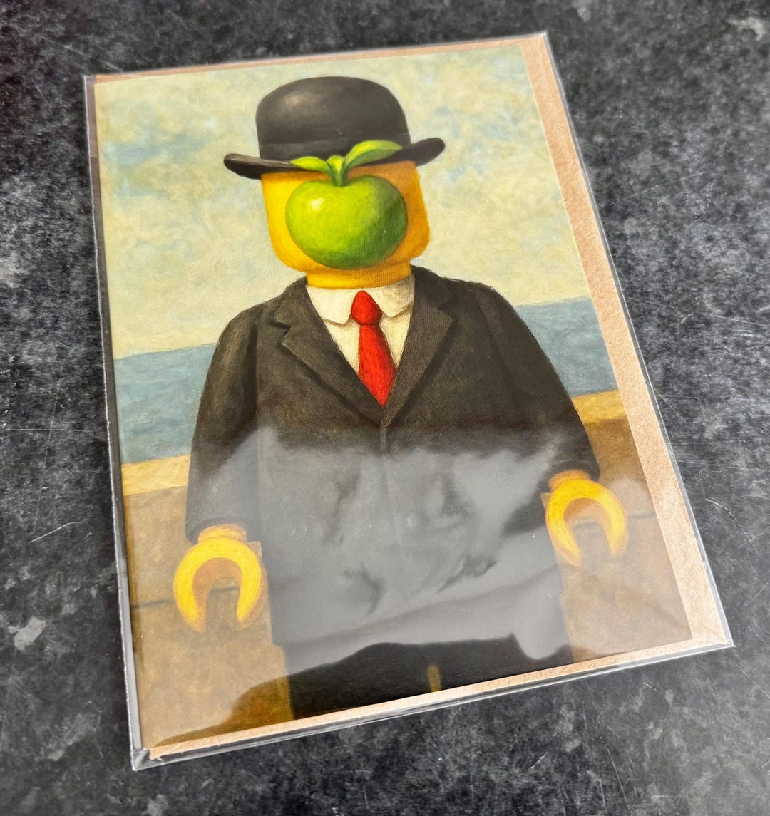 Son of Brick - Lego Inspired Rene Magritte Homage - 7x5 Birthday Card ...