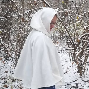 Short White Fleece Cloak, Cream White Full Circle Cloak Cape With Hood ...
