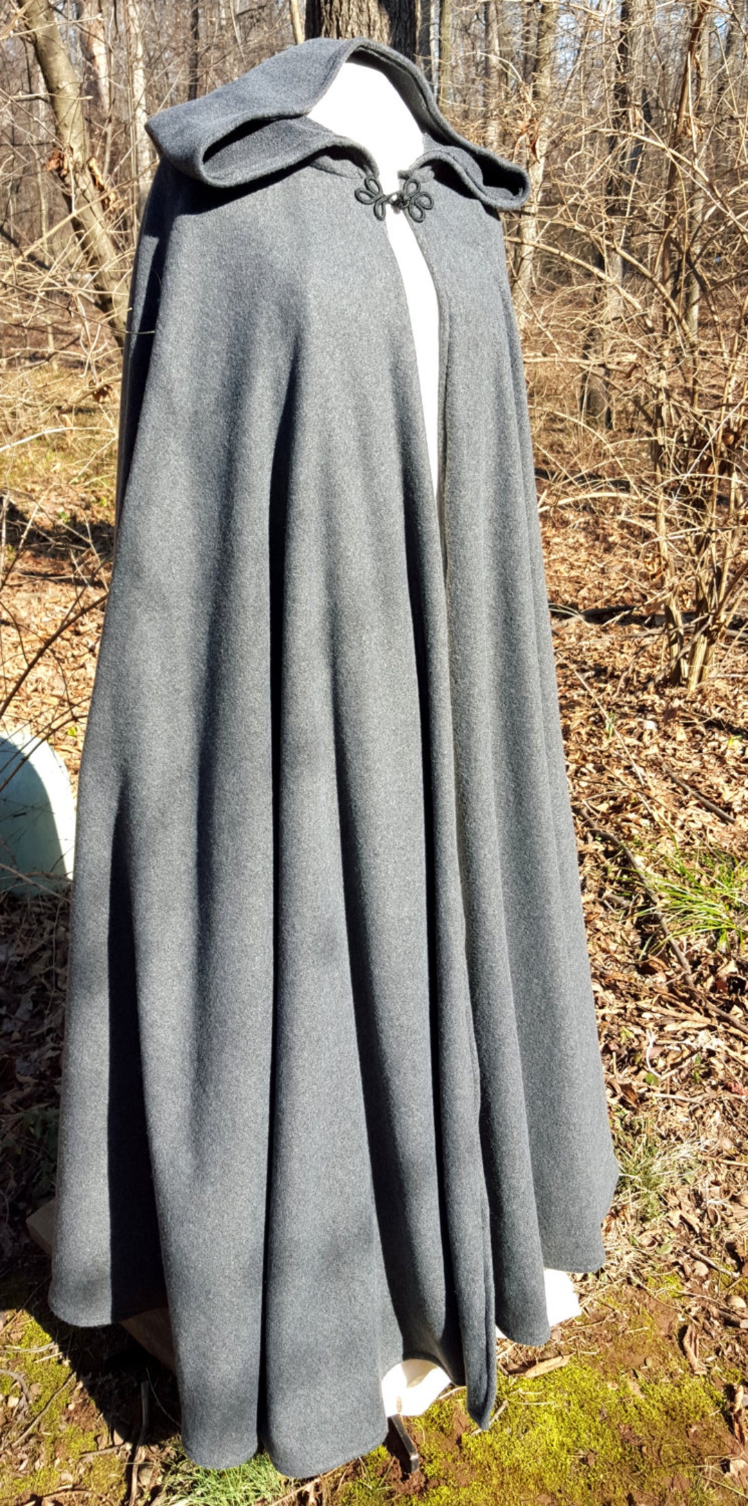 Dark Grey Long Cloak, Full Circle Fleece Medieval Renaissance Cloak ...