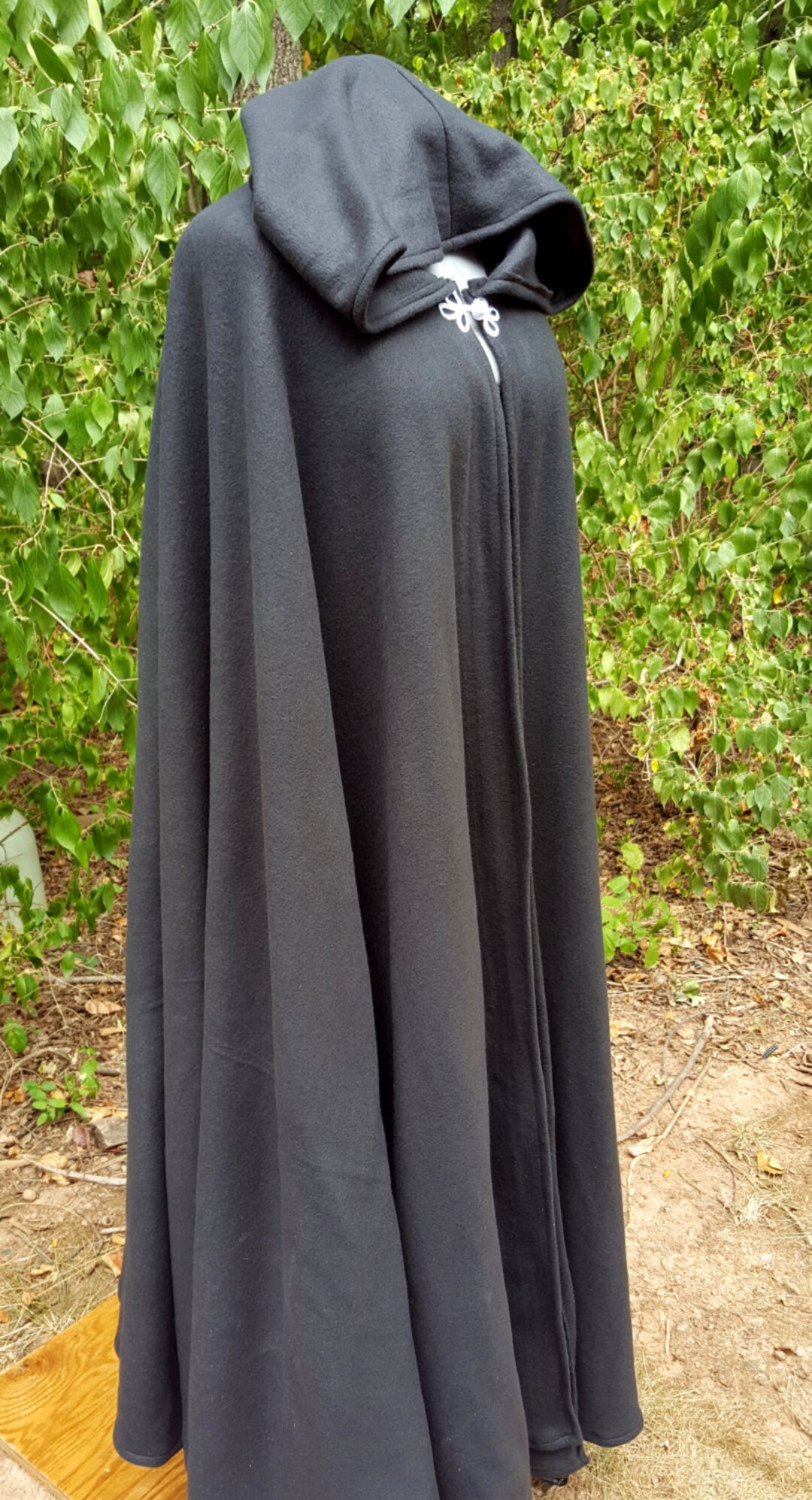 Black Long Cloak, Full Circle Fleece Medieval Renaissance Hooded Black ...