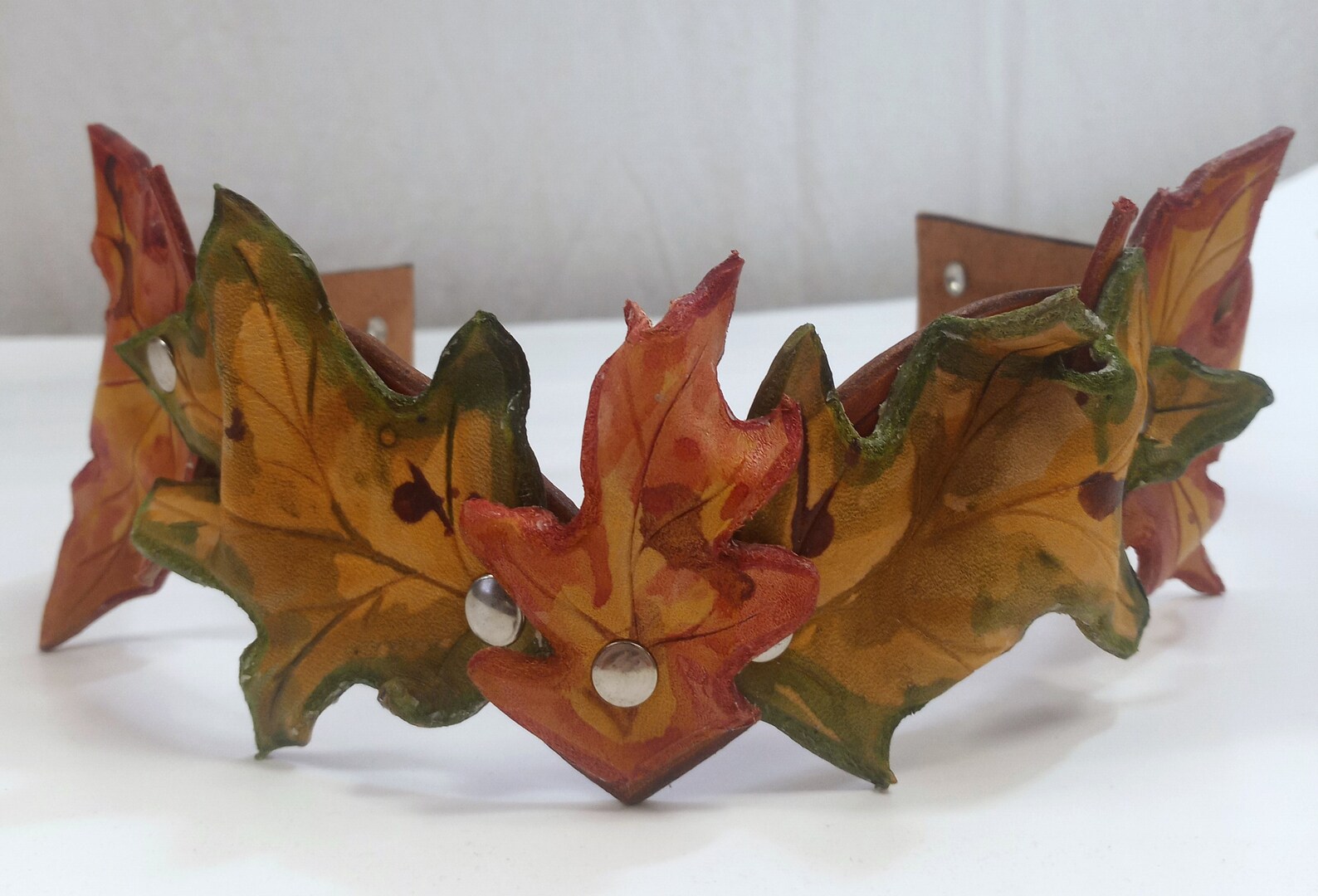 Leather Oak and Maple Leaf Crown Headdress Green Red and - Etsy