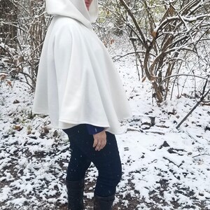 Short White Fleece Cloak, Cream White Full Circle Cloak Cape With Hood ...