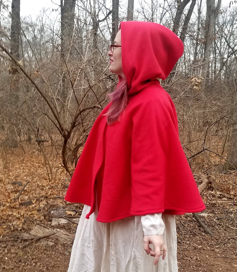 Short Fleece Cloak Red Full Circle Cloak Cape with hood | Etsy