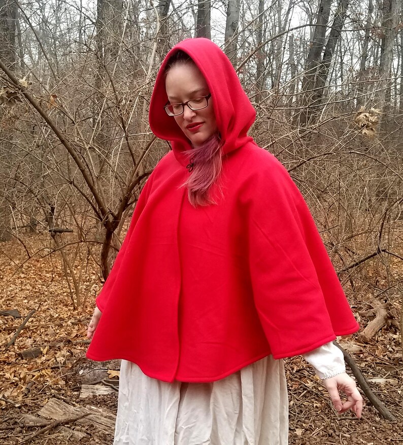 Short Fleece Cloak Red Full Circle Cloak Cape with hood | Etsy