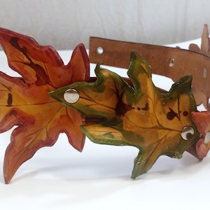 Leather Oak and Maple Leaf Crown Headdress - Green, Red and Brown ...