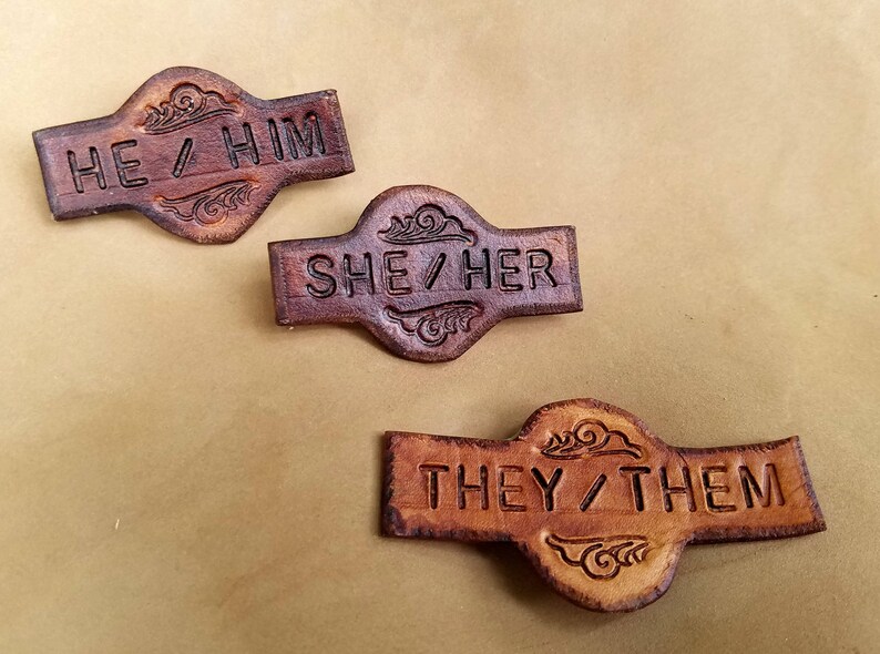 Pronoun Pin Gender Pin Leather Word Pin Identification Pin Etsy
