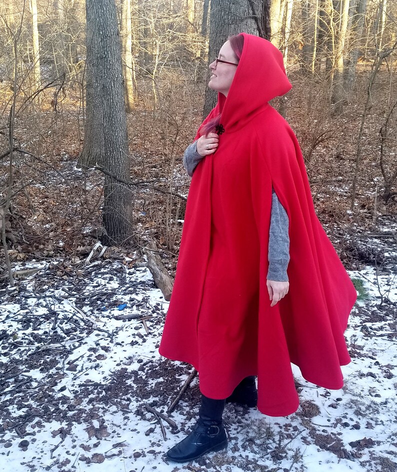 Red Long Cloak Cozy Winter Cloak Full Circle Fleece - Etsy