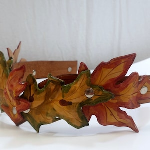 Leather Oak and Maple Leaf Crown Headdress - Green, Red and Brown ...