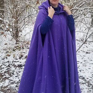 Purple Long Winter Cloak Full Circle Fleece Medieval Renaissance Hooded ...