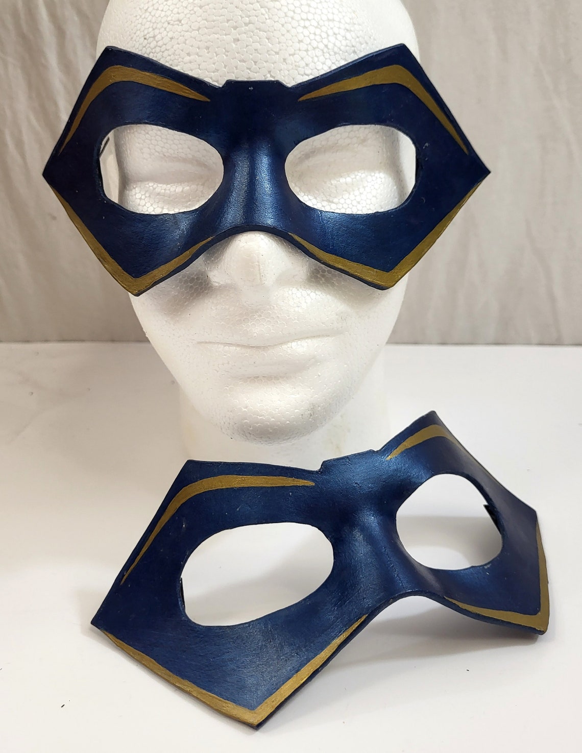 Blue Metallic Superhero Mask Pointed Corner Molded Leather - Etsy