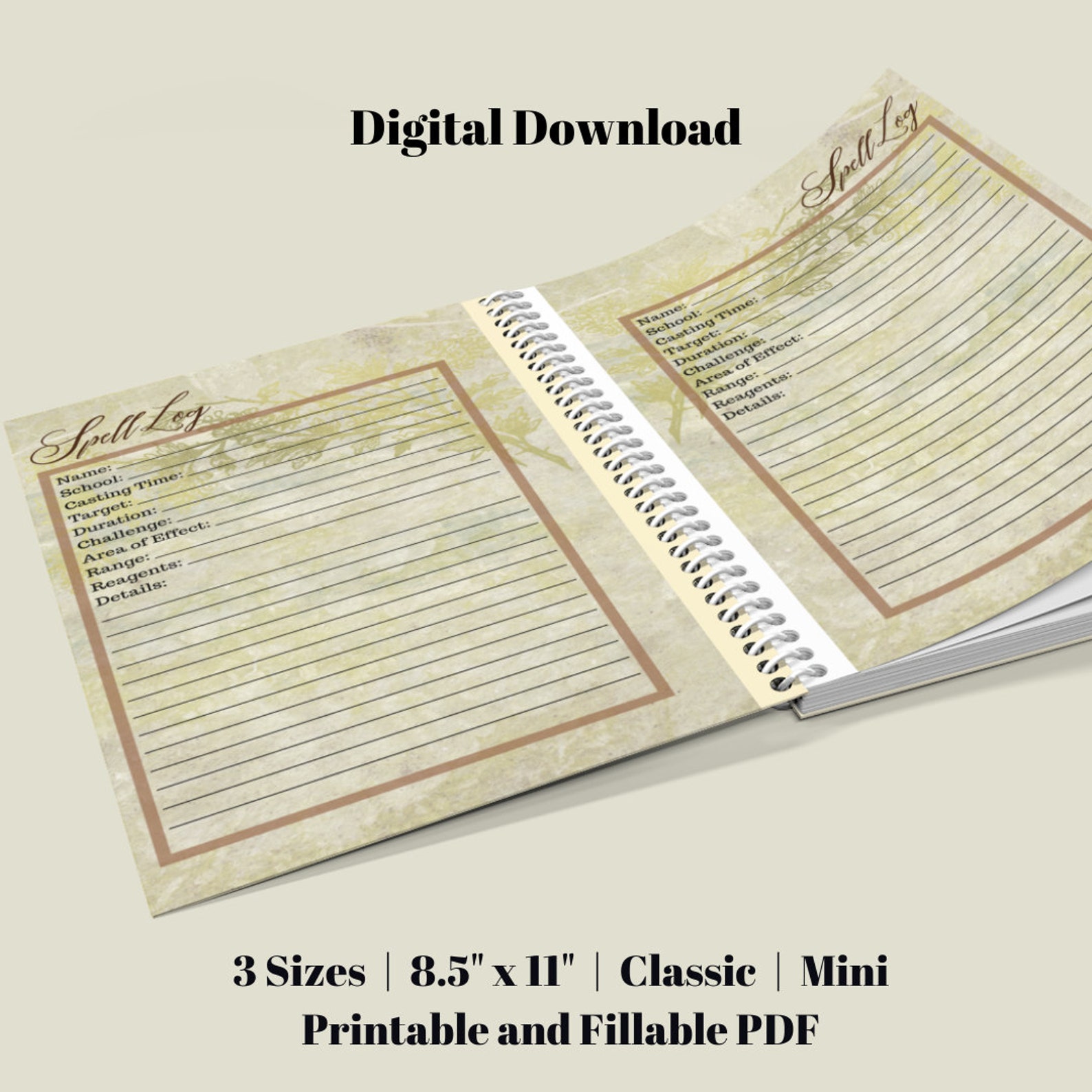 Roleplaying Game Printable Planner Page Character Spellbook | Etsy