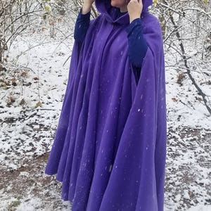 Purple Long Winter Cloak Full Circle Fleece Medieval Renaissance Hooded ...